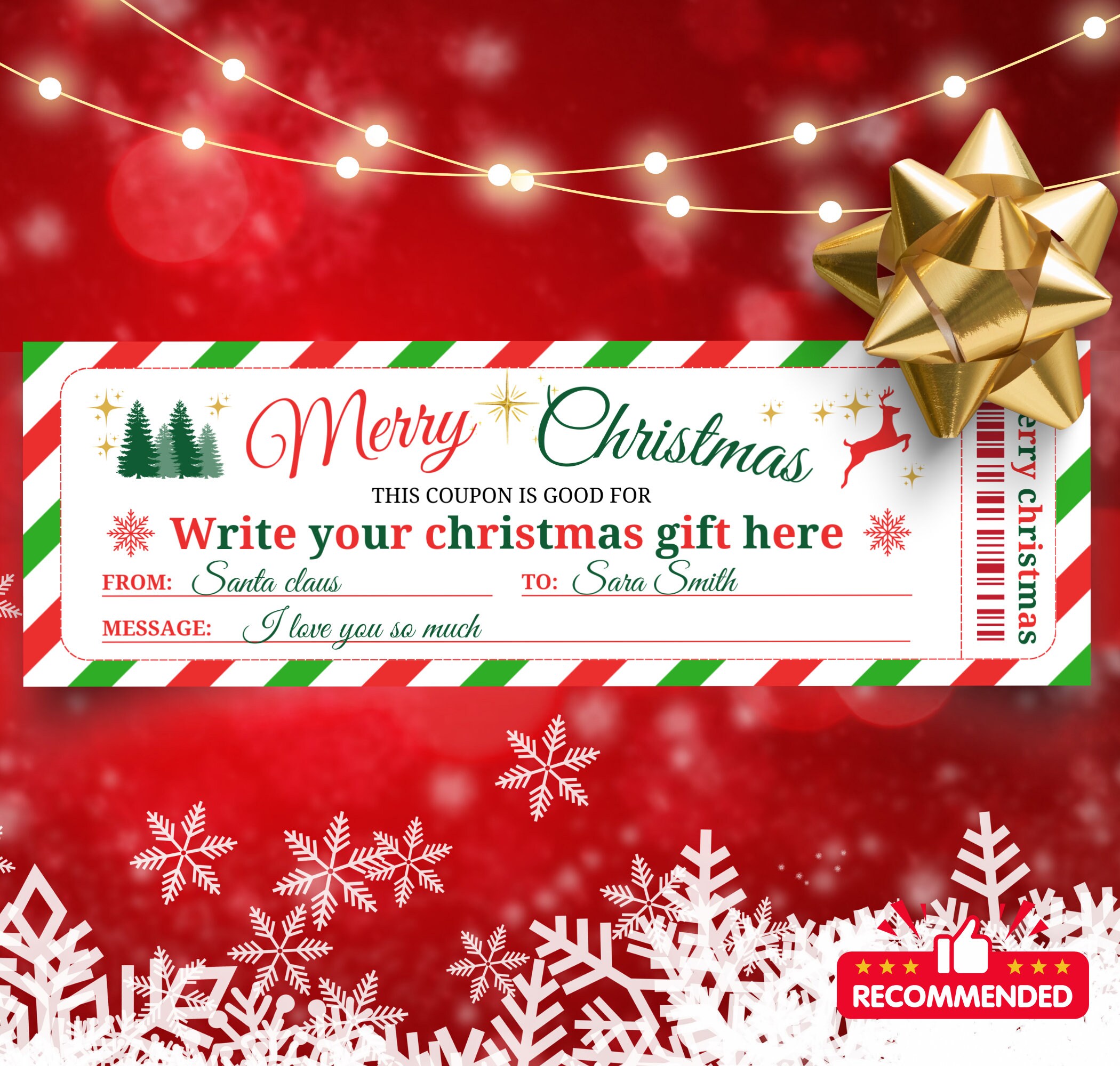 Editable Christmas Coupon Canva Template, Christmas Gift Card, Editable ...