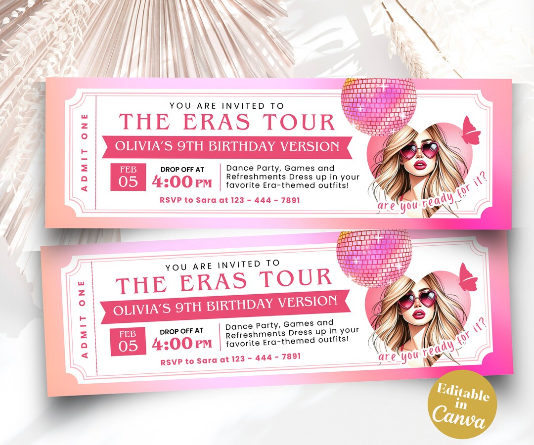Taylor Eras Tour Ticket Stub Birthday Invite Eras Party Ticket ...