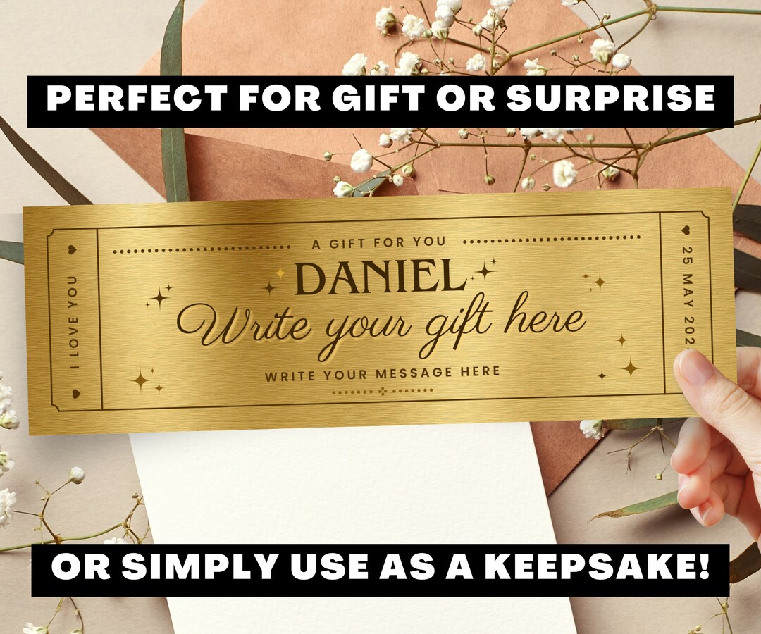 Printable Theme Golden Foil Surprise Reveal Ticket Editable Gift Reveal ...