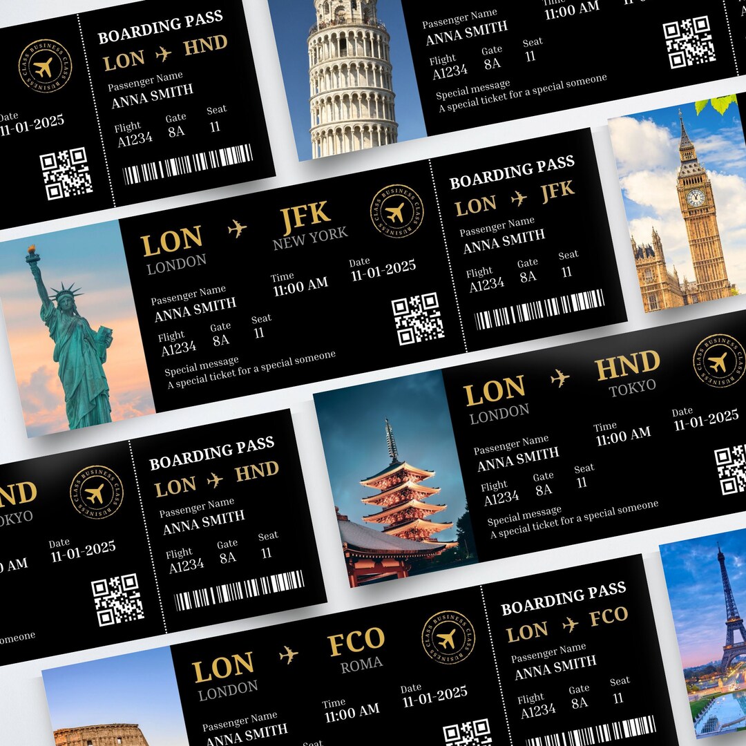 Pack 6 Editable Boarding Pass Template, Canva Boarding Pass ...
