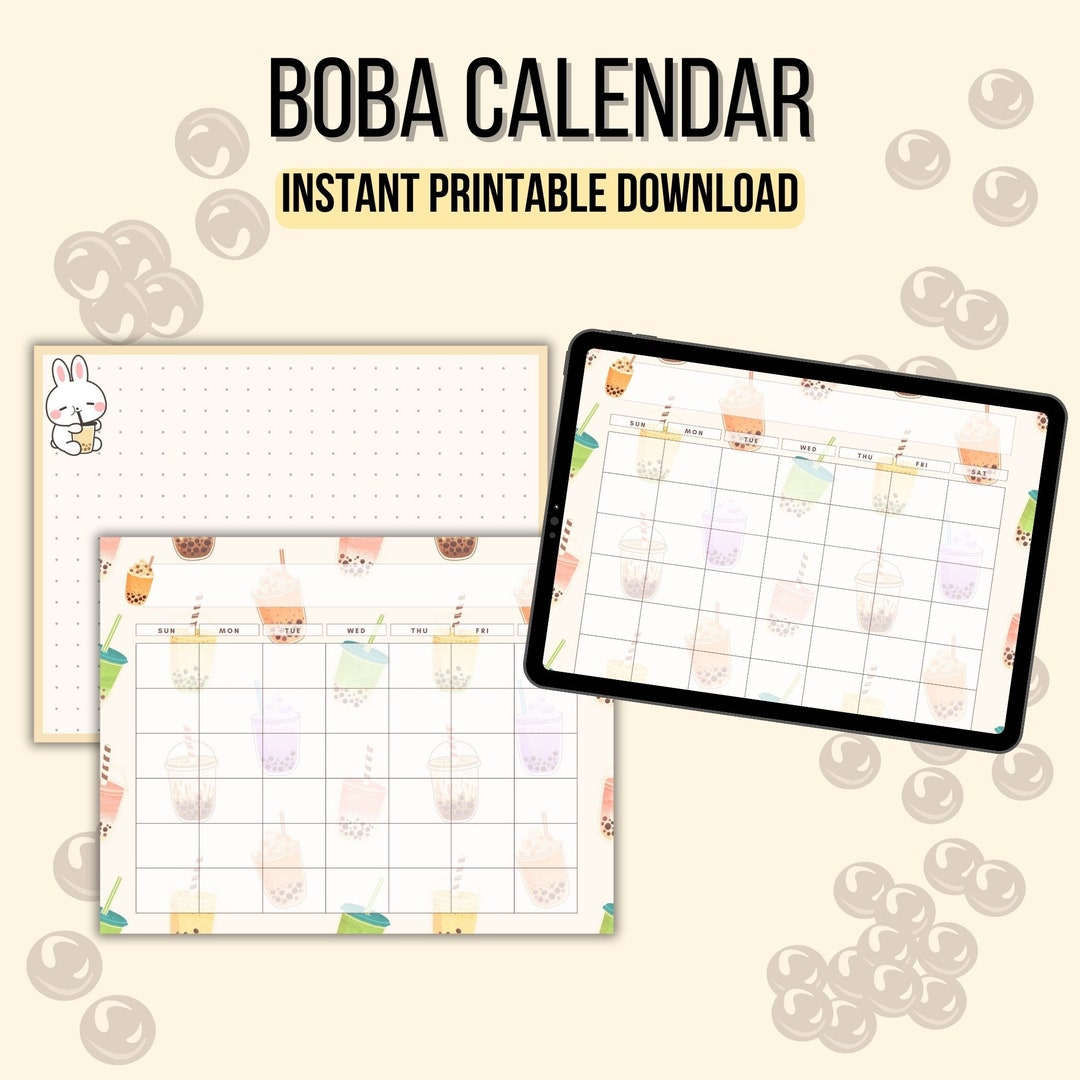 Boba Tea Calendar Instant Printable Download - Etsy