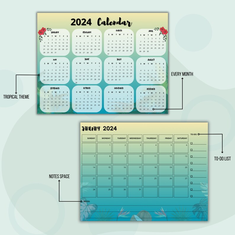 Tropical Calendar 2024 Instant Printable Download - Etsy