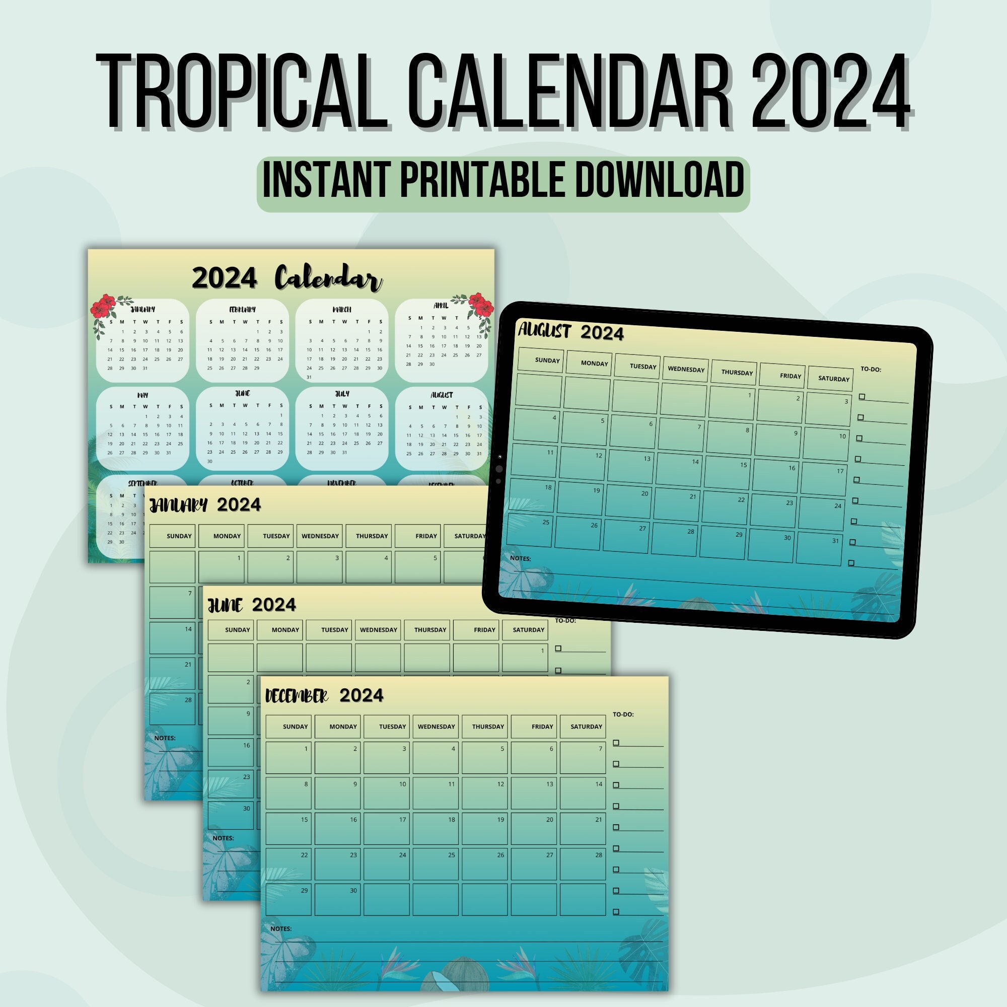 Tropical Calendar 2024 Instant Printable Download - Etsy