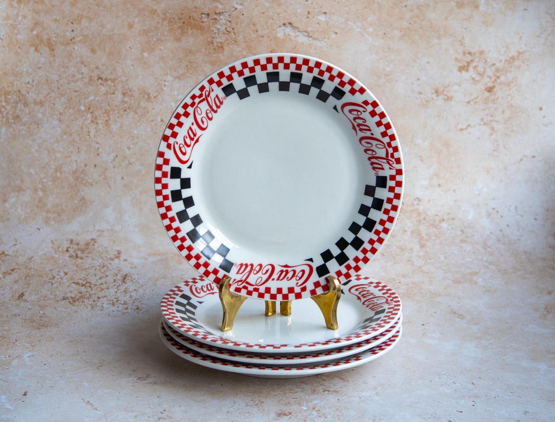Set of 4 Vintage Coca Cola Salad Plates | Checkered Black White Red ...