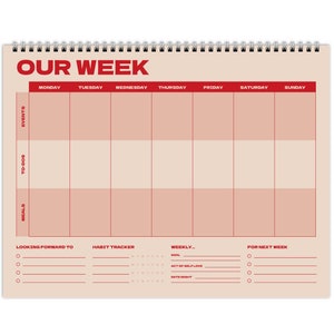 Weekly Planner Minimalistic Beige and Red - Etsy