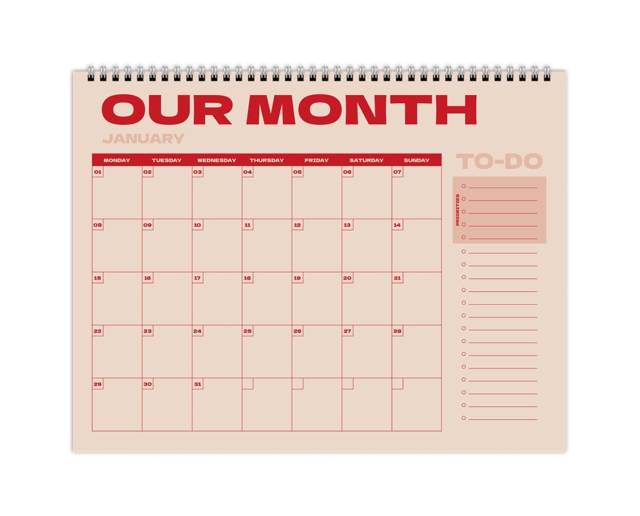 Minimalist Wall Calendar Red & Beige - Etsy