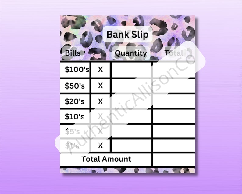 Printable Bank Teller Slip | Cash Breakdown Slip | Denomination Request ...