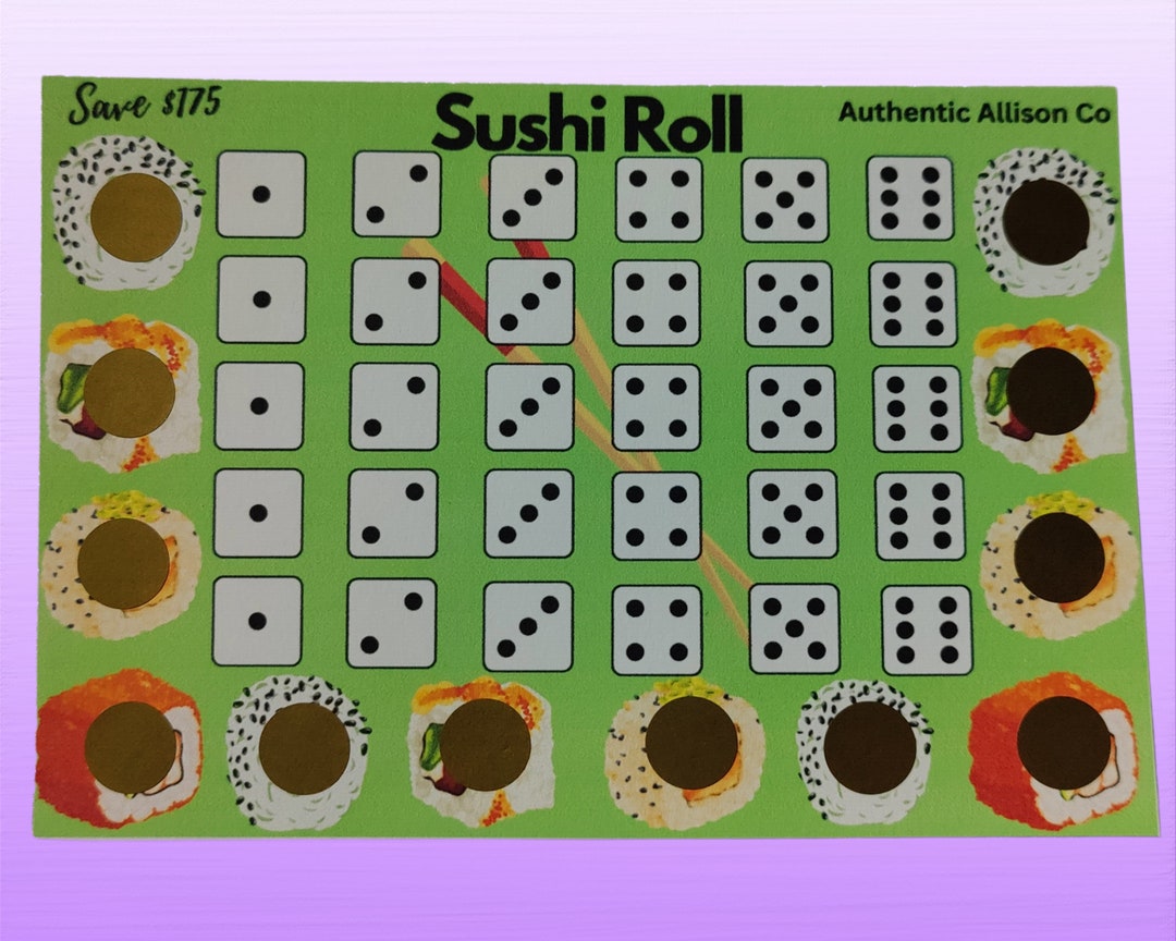 Sushi Roll Scratch off and Dice Game | Savings Tracker, Sinking Funds ...