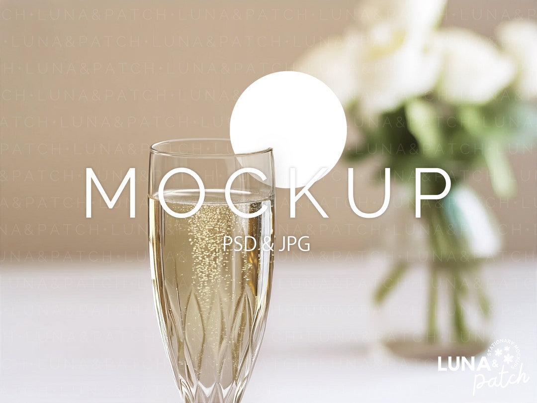 Champagne Wall Name Tags, Circle Wine Glass Tag Mockup, Smart Object ...
