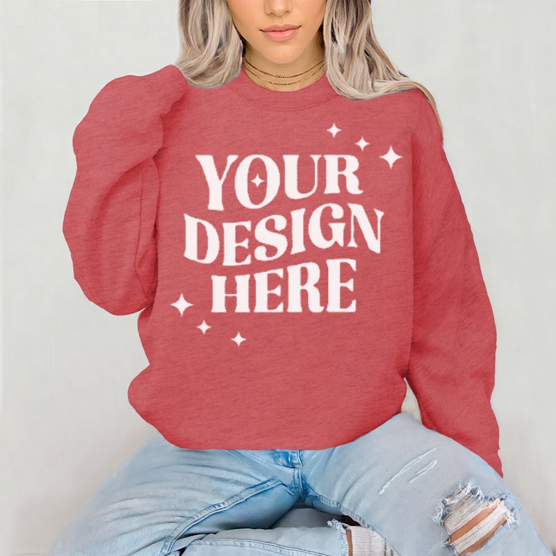 Heathered Red Crew Mock - Etsy