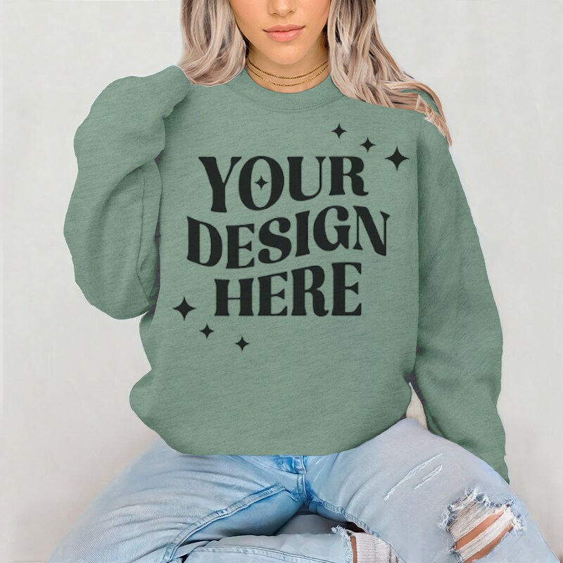 Heather Green Sweatshirt Mock - Etsy