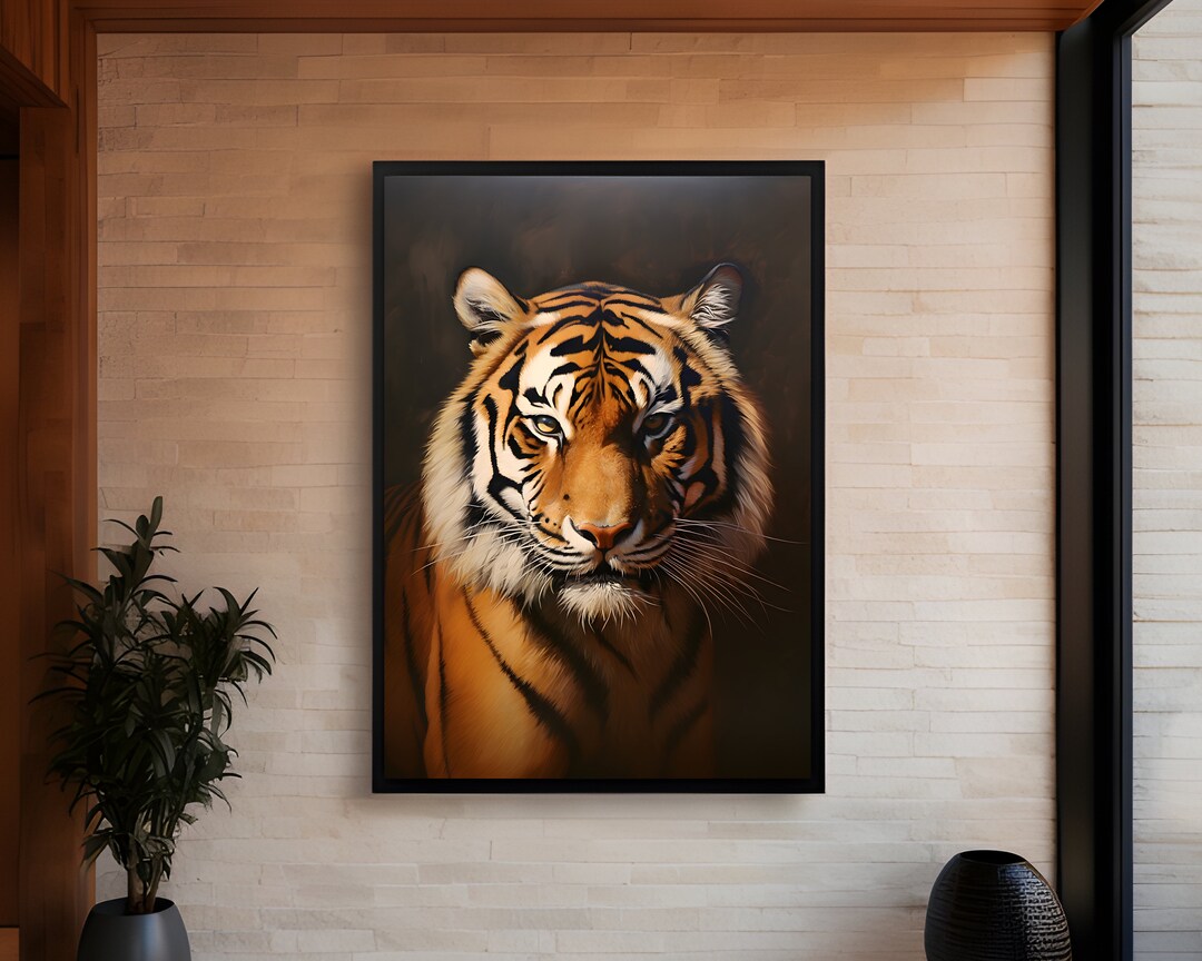 Portrait of a Majestic Tiger Head - Mountain Vista Style Oil Painting ...