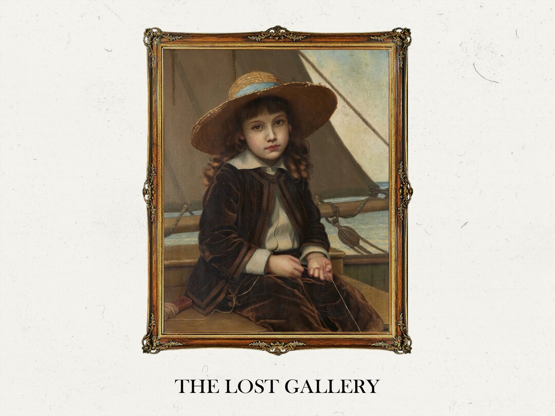 Girl on Boat Portrait | Printable Vintage Art | Nautical Art Print - Etsy