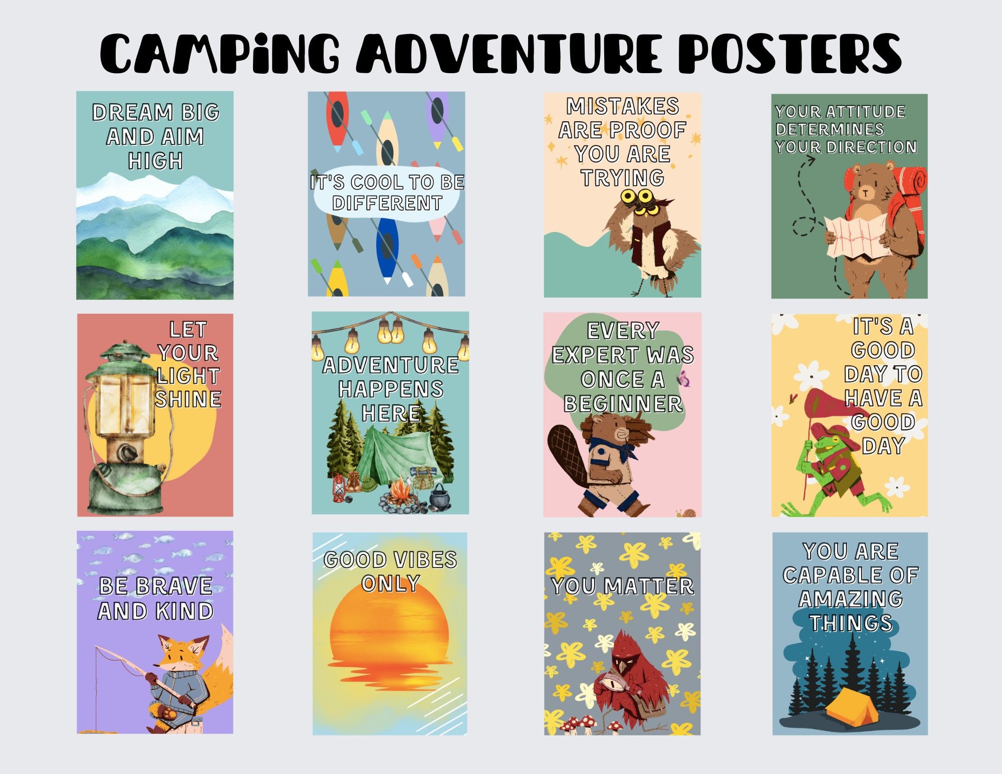 Camping Adventure Classroom Posters (12), Retro Colors, Printable ...