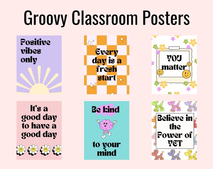 Groovy Classroom Posters (6), Pastel/ Retro Colors, Printable Classroom ...