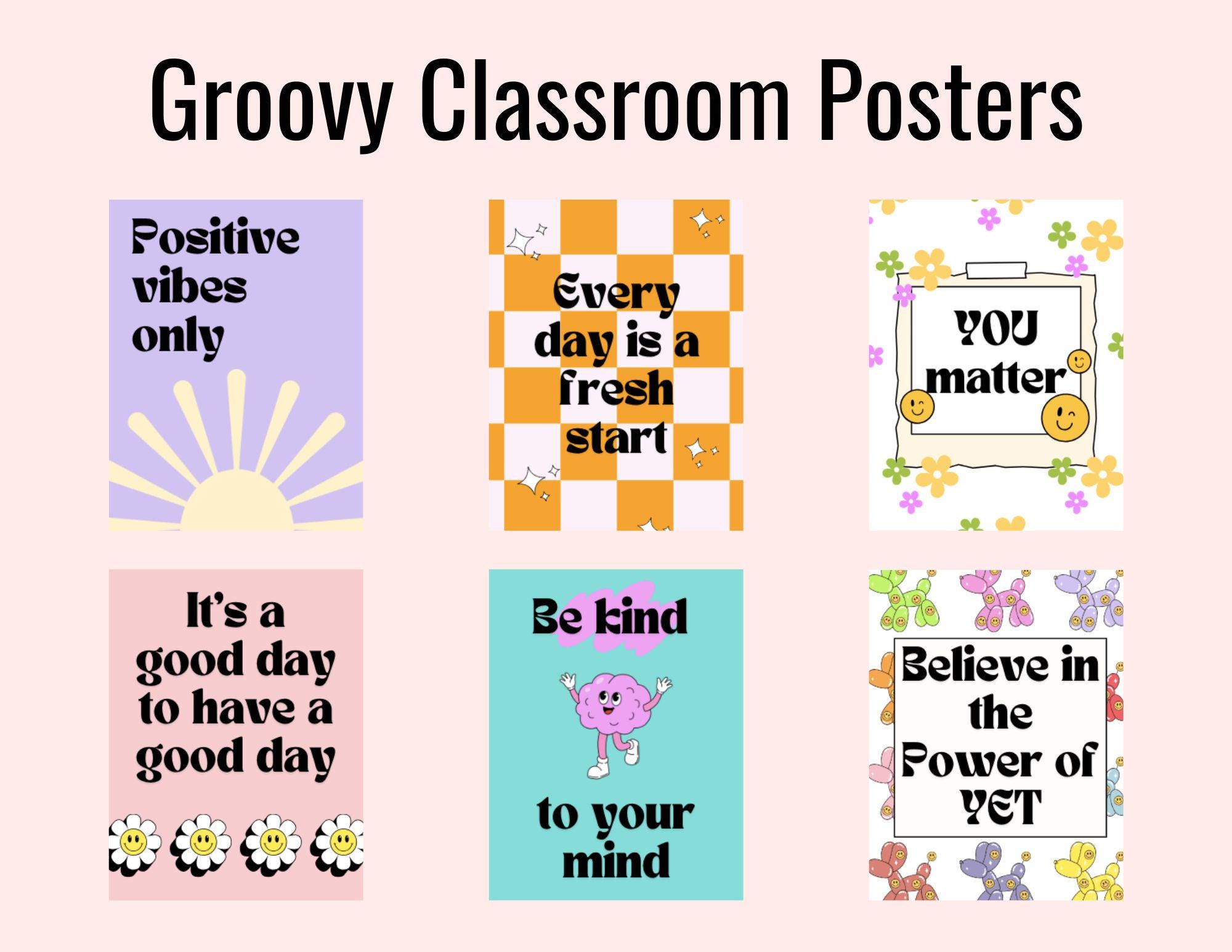 Groovy Classroom Posters 6, Pastel/ Retro Colors, Printable Classroom ...