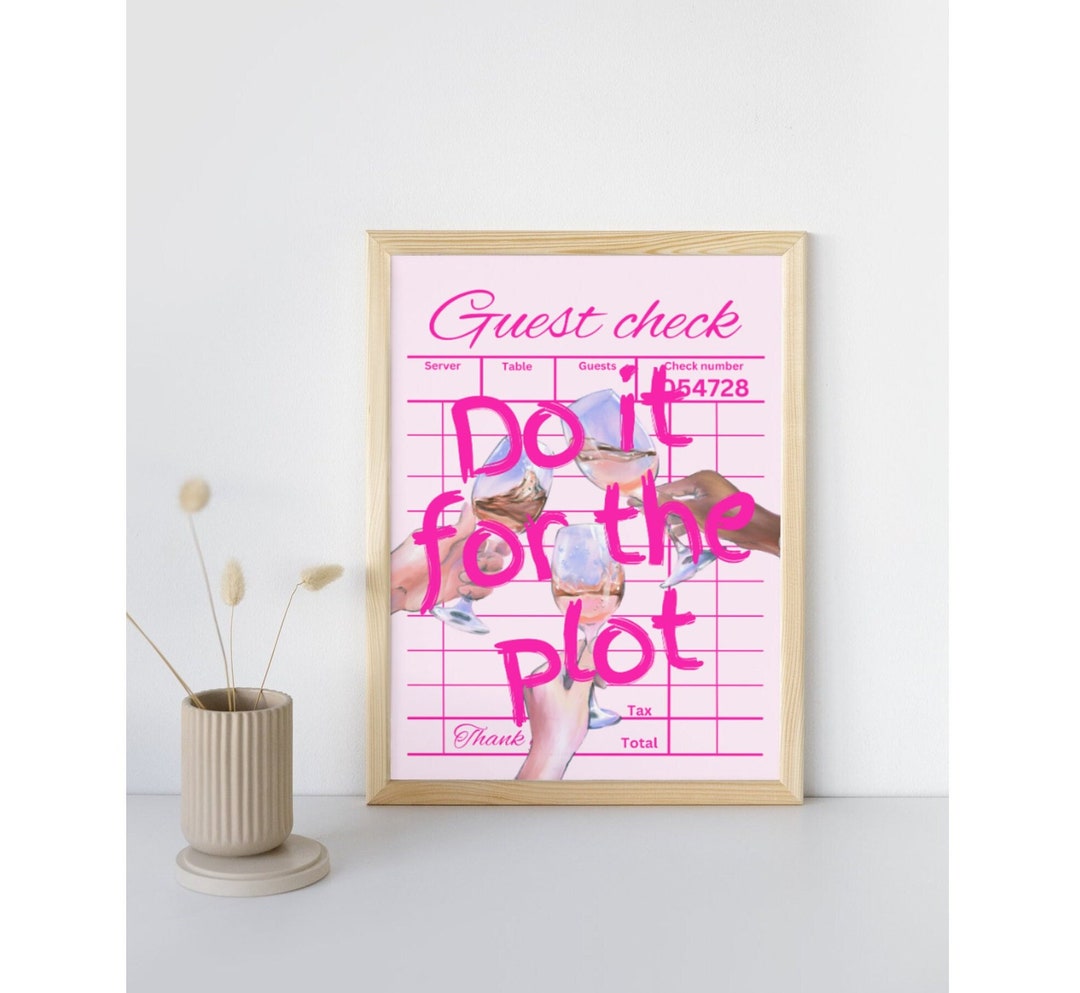 Retro Pink Guest Check Poster for Bar Cart Do It for the Plot Print ...
