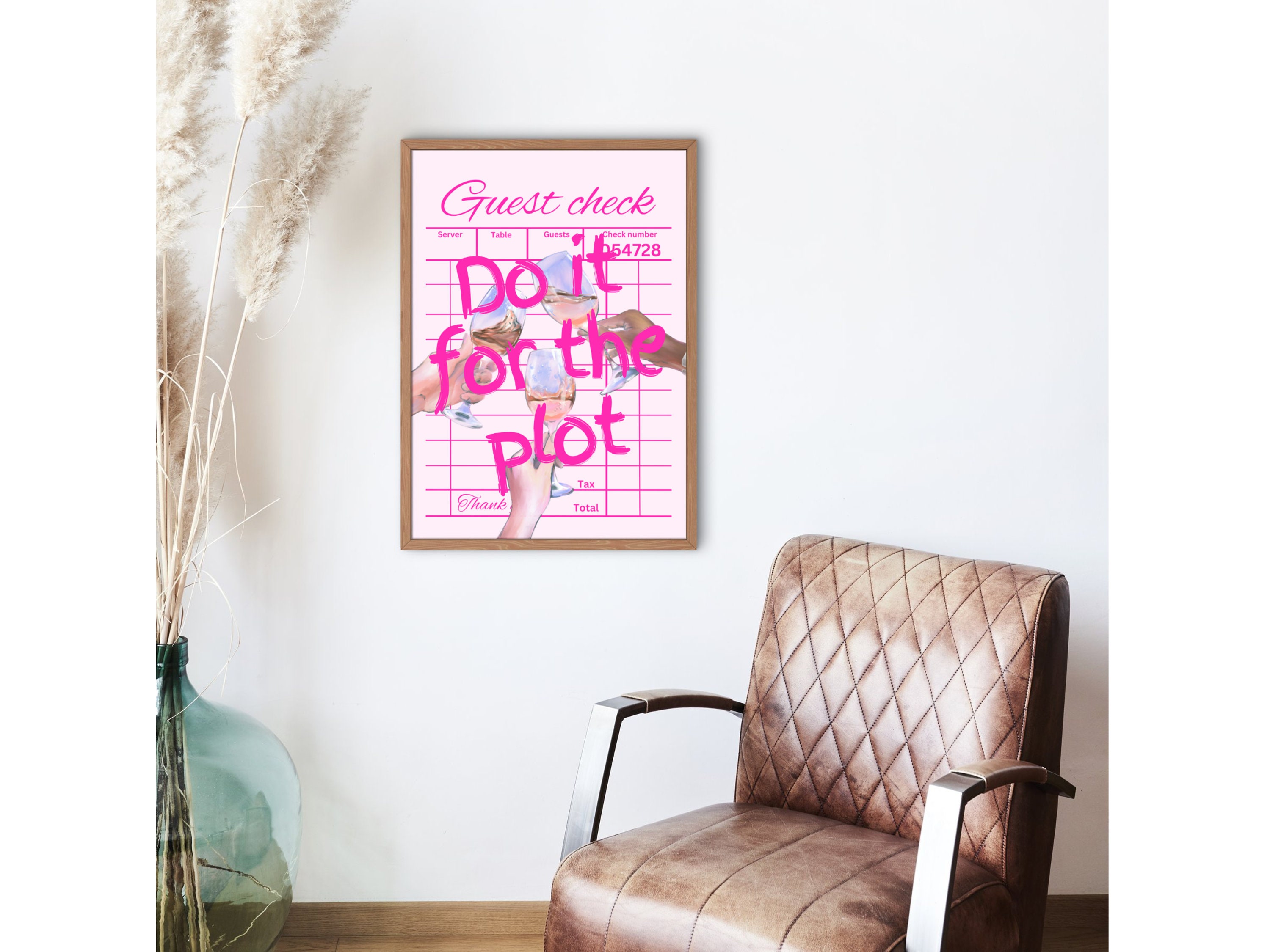Retro Pink Guest Check Poster for Bar Cart Do It for the Plot Print ...