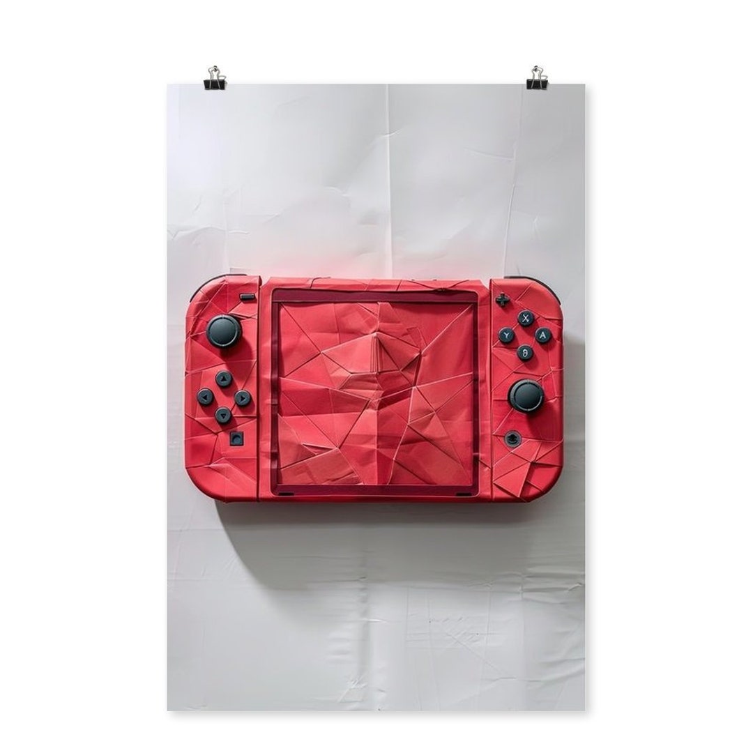 Red Gaming Console Origami Poster Unique Wall Art for Gamers and Tech ...