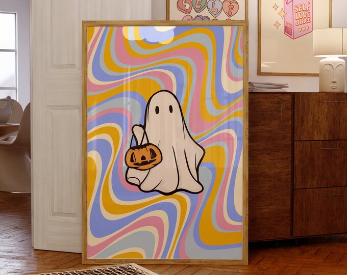 Groovy Halloween Ghost Digital Download Retro Cute Apartment Decor ...