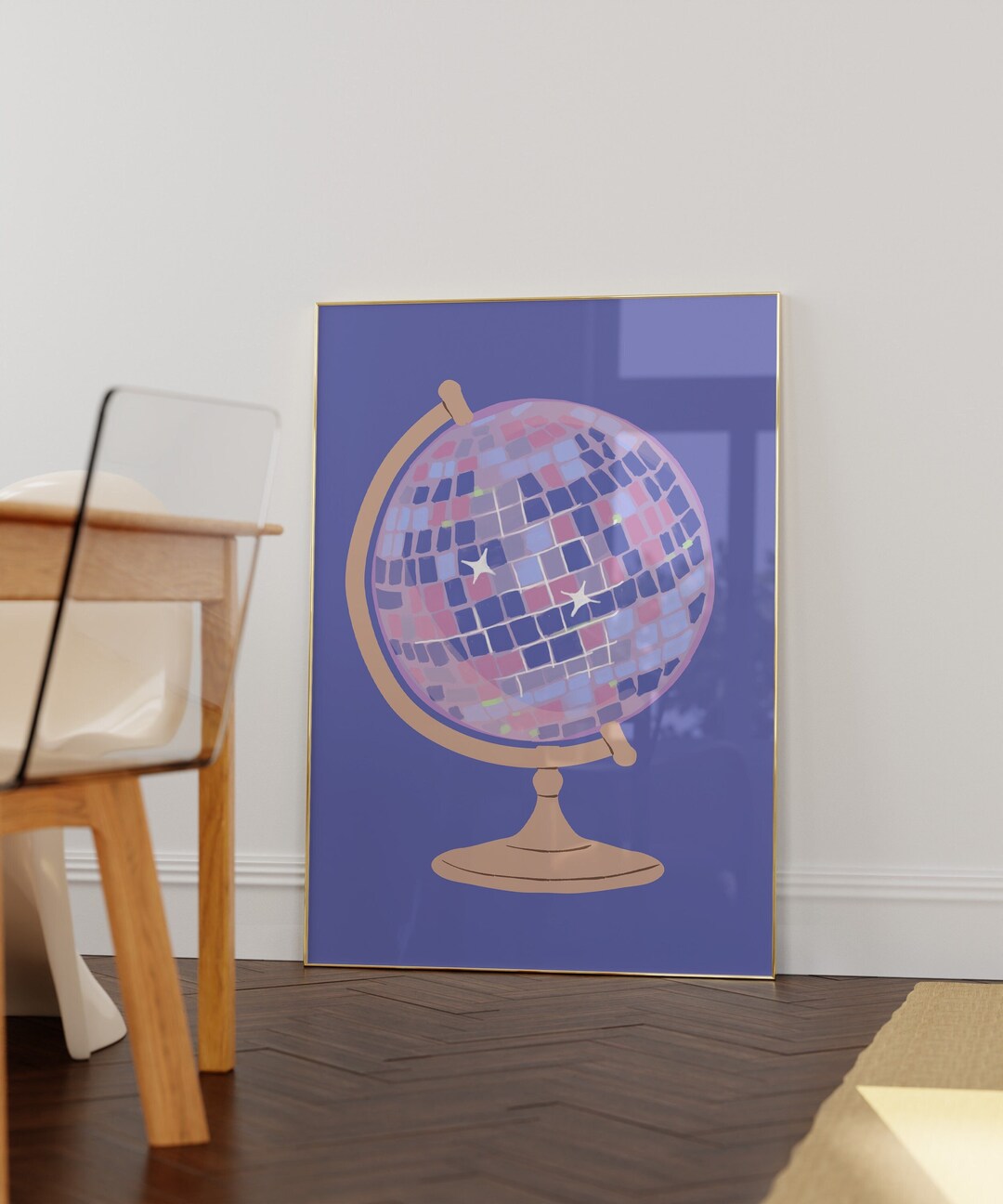 Retro Disco Wall Art Preppy Disco Ball Globe Art Print Poster Apartment ...