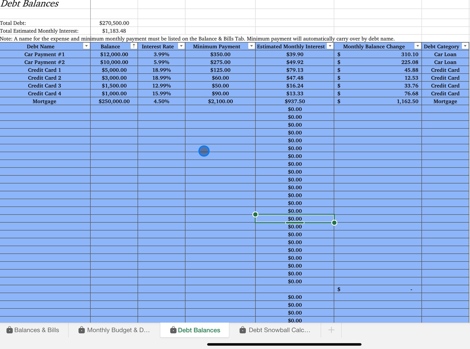 Monthly Budget Spreadsheet Feat. 2 Year Daily Balance Estimator, 12 ...