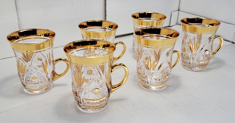 Handmade Turkish Crystal Teacup Set of 6 With 22k Gold - Etsy