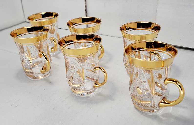 Handmade Turkish Crystal Teacup Set of 6 With 22k Gold - Etsy