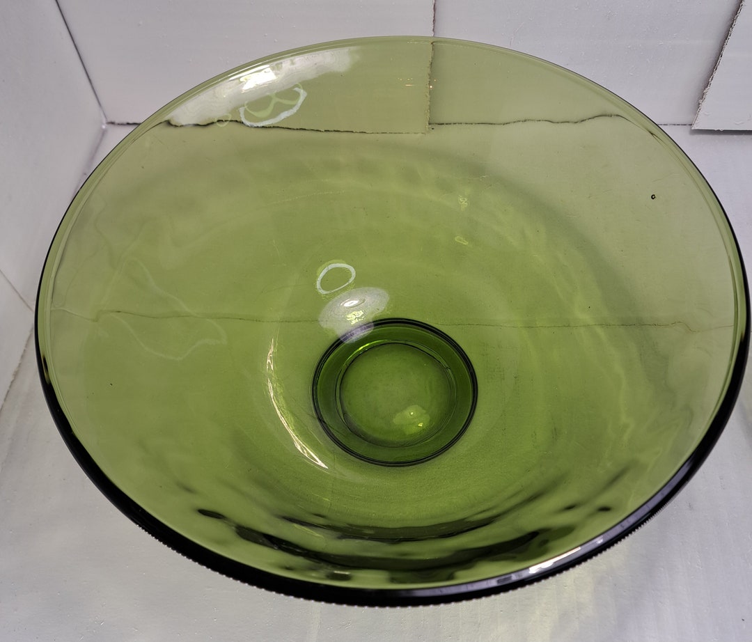 Green Glass Salad Bowls Set of 1 Large Round Bowl and 7 Small Bowls - Etsy