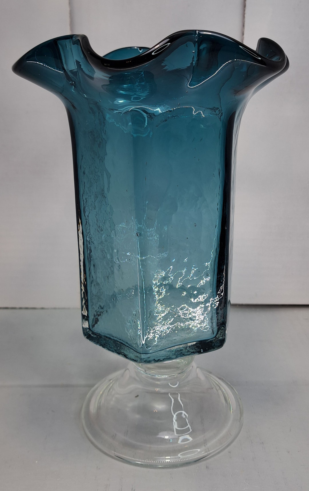 Blenko Flutted Ruffle Hurricane Vase - Etsy