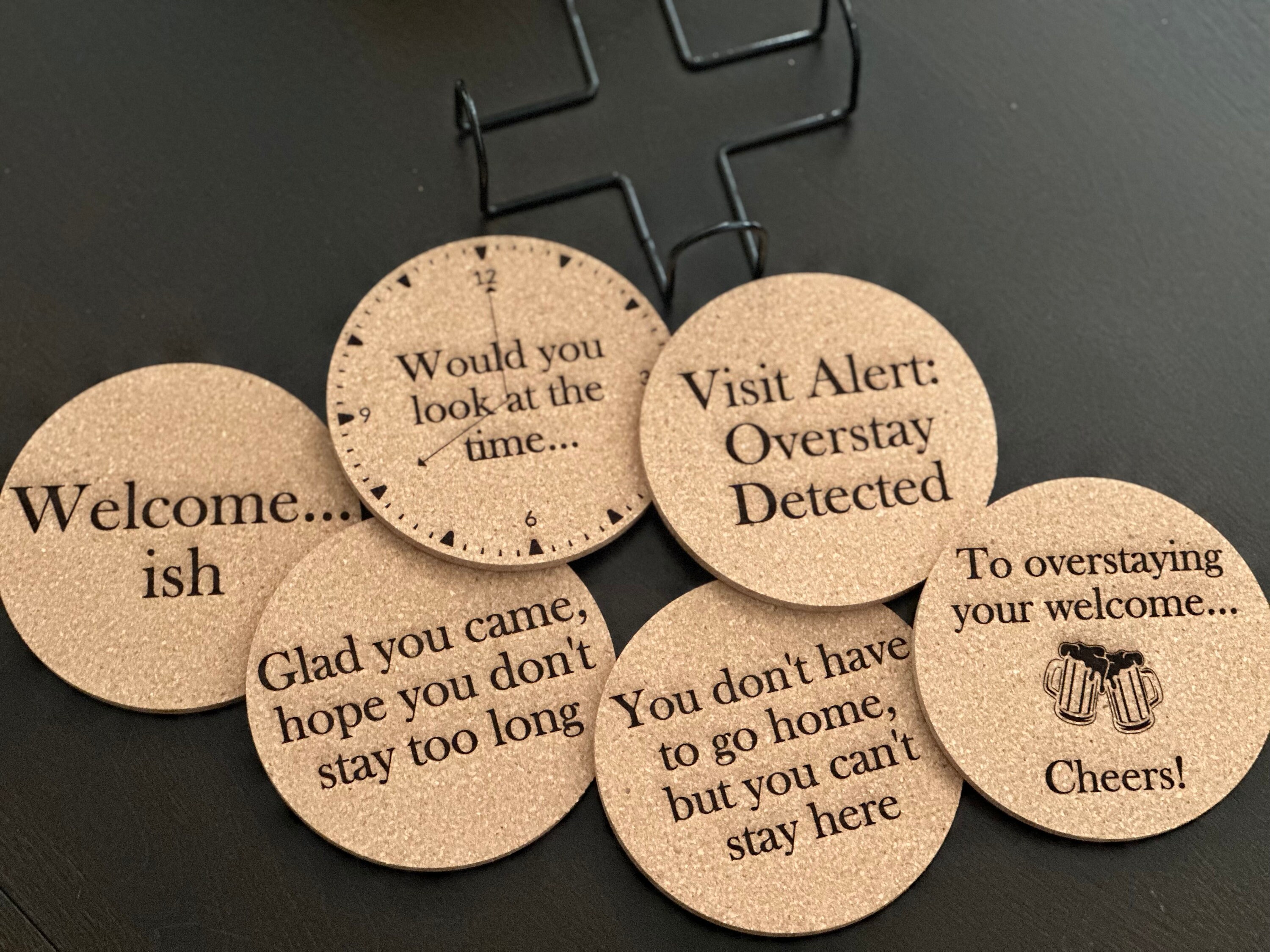 Set of 6 Sarcastic Cork Coasters With Holder - Etsy