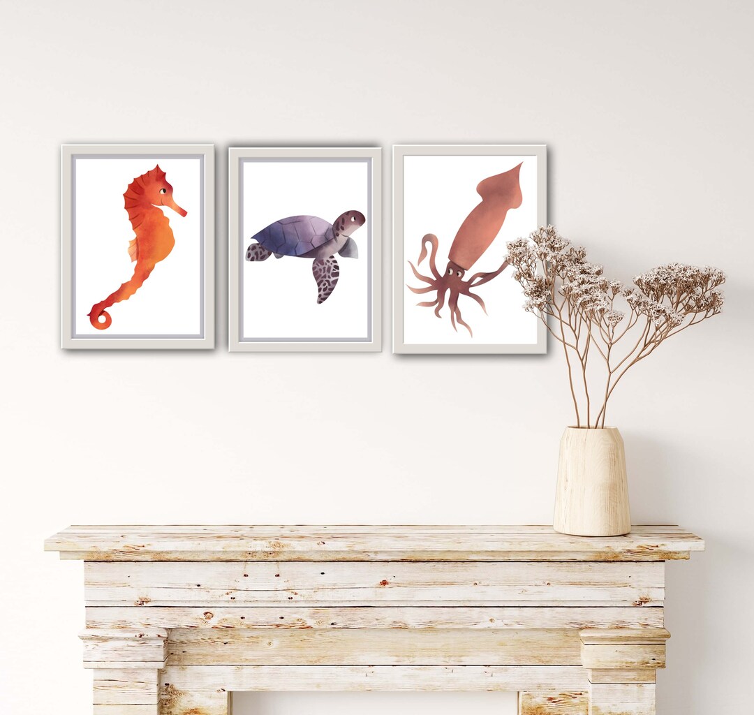 Underwater World Sea Creatures Poster With Octopus Seahorse and Turtle ...