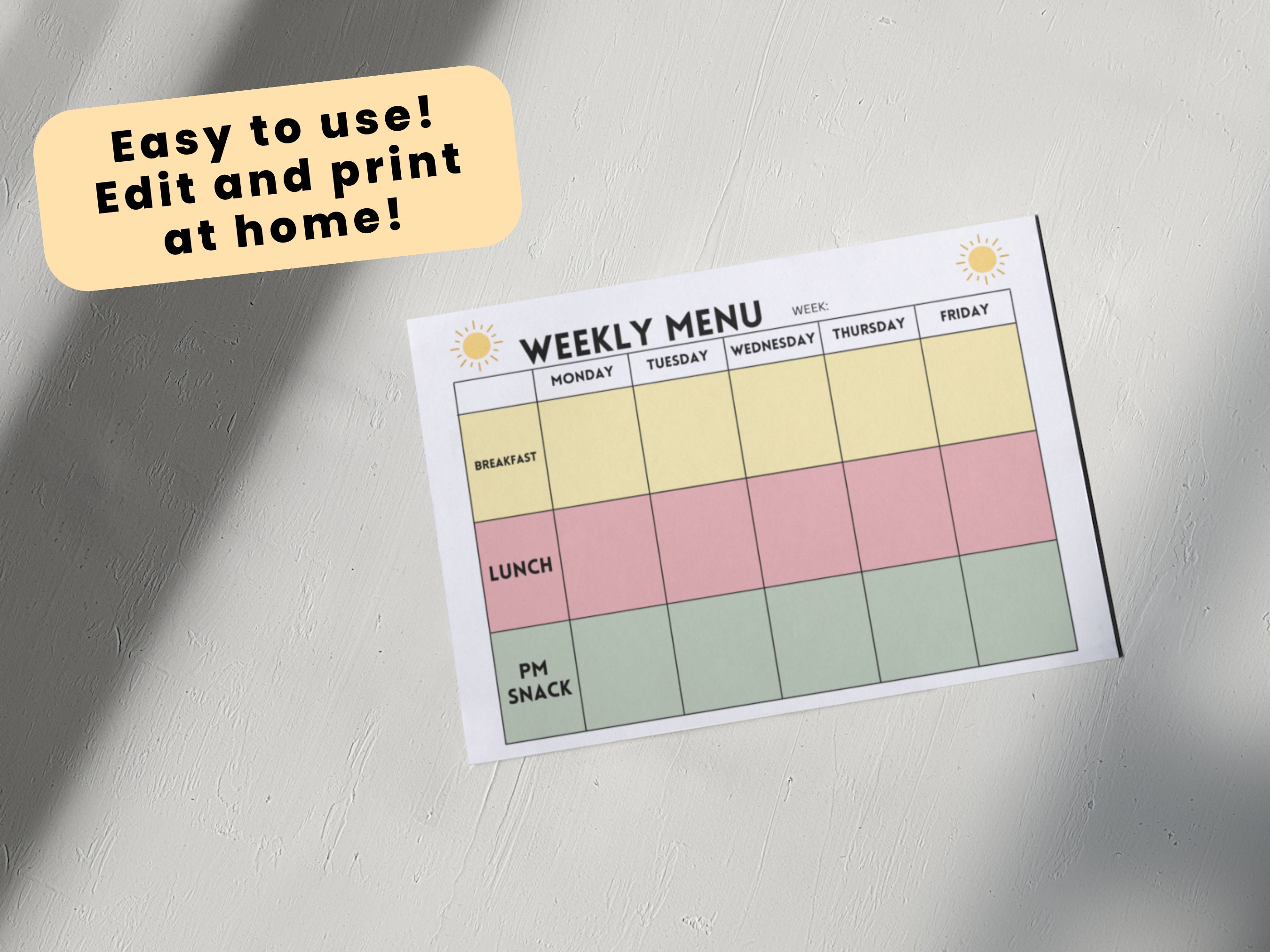 Daycare Weekly Menu Template for Daycares Meal Menu Template - Etsy