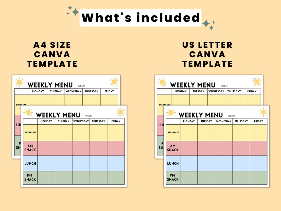 Daycare Weekly Menu Template for Daycares Meal Menu Template - Etsy