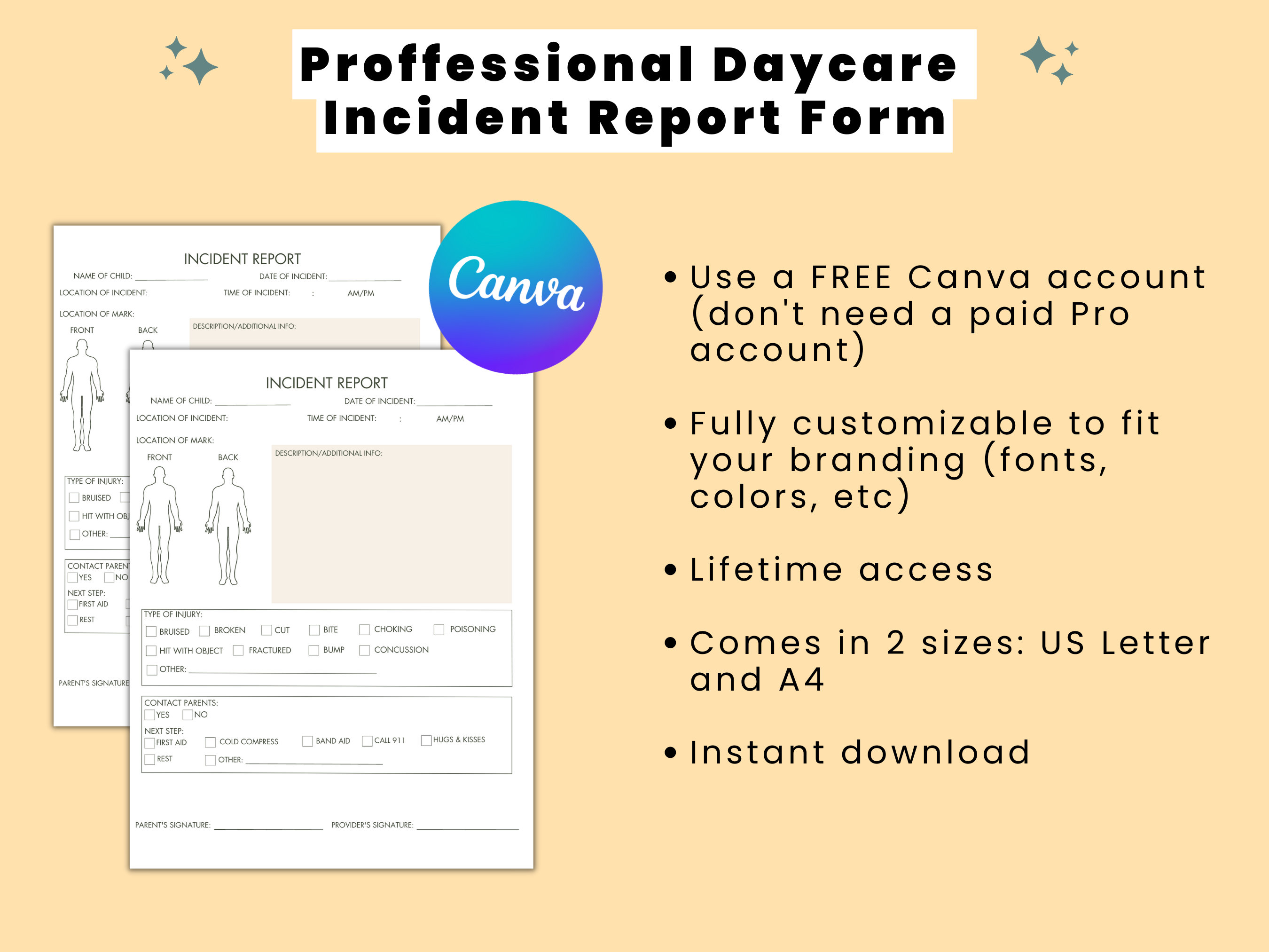 Incident Report Daycare Accident Report Form Home Daycare - Etsy
