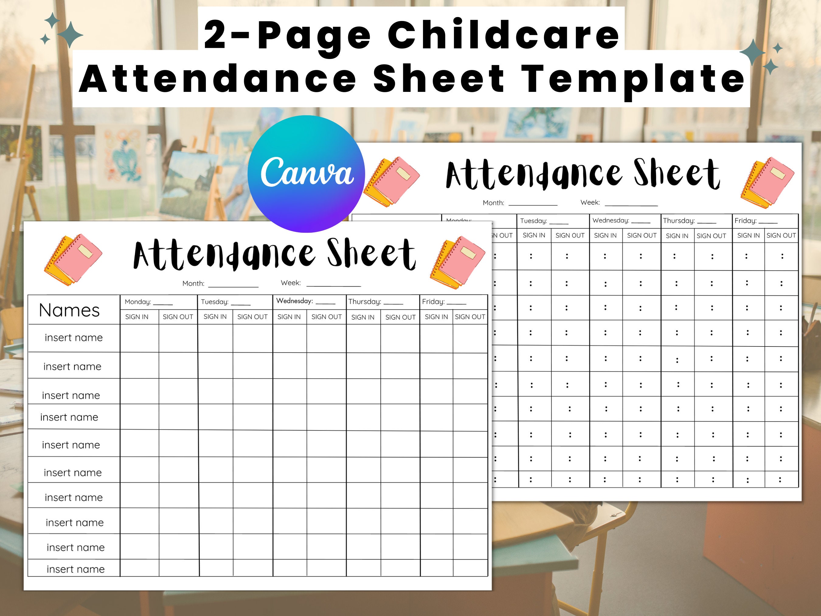 Back to School Daycare Attendance Log, Preschool Attendance Sheets ...