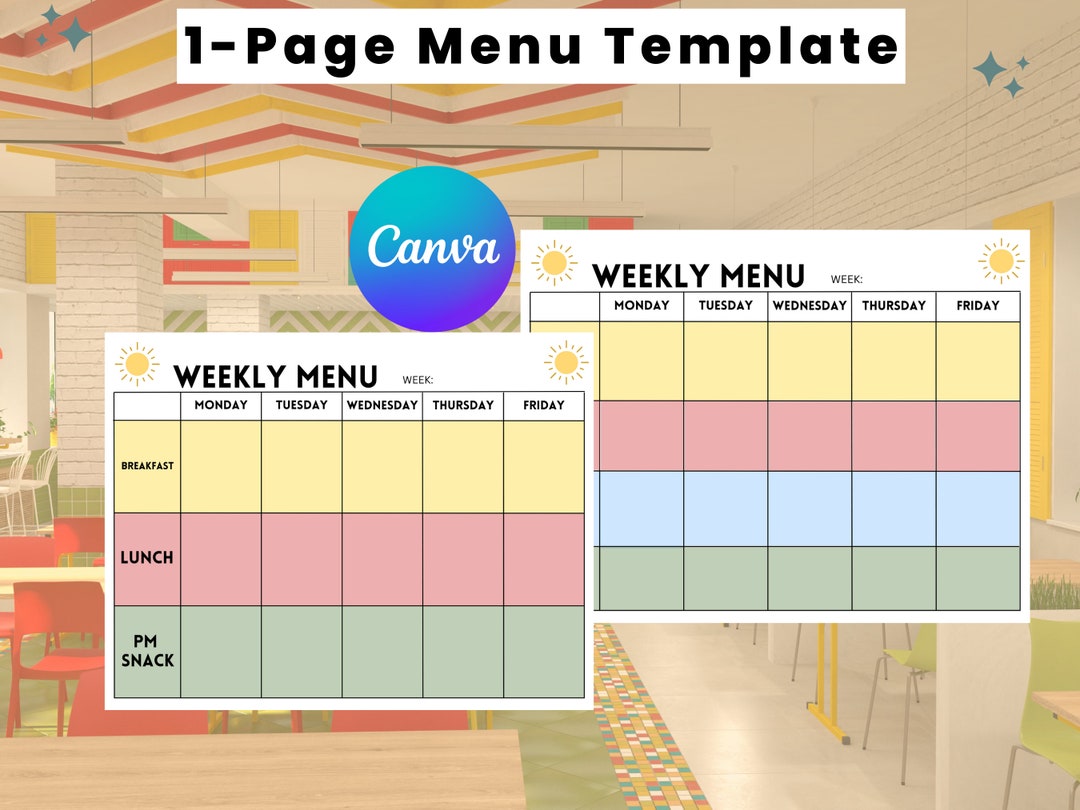 Daycare Weekly Menu Template for Daycares Meal Menu Template - Etsy