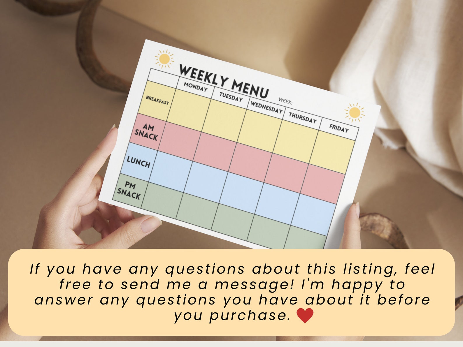 Daycare Weekly Menu Template for Daycares Meal Menu Template - Etsy