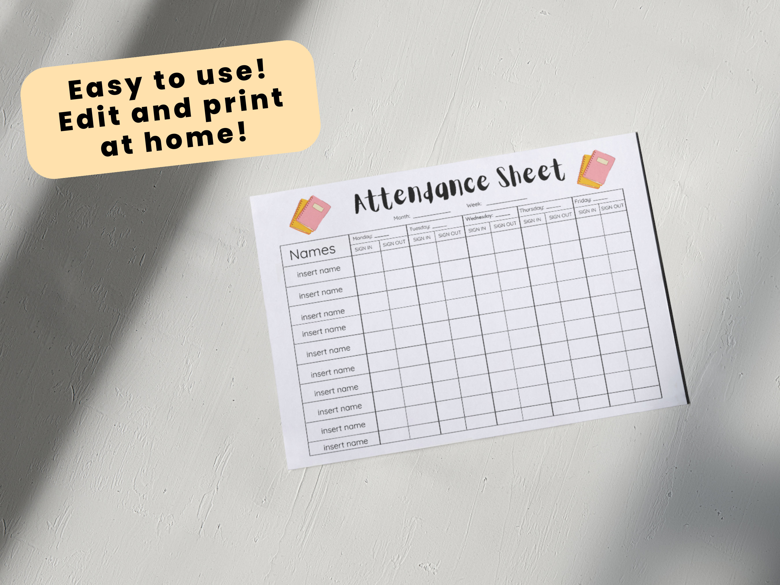 Back to School Daycare Attendance Log, Preschool Attendance Sheets ...