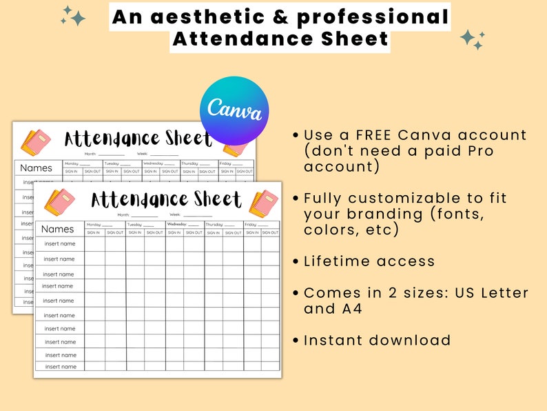 Back to School Daycare Attendance Log, Preschool Attendance Sheets ...