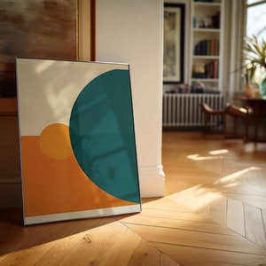 Mid Century Modern Poster Simple Shapes Orange Teal Vector Illustration ...