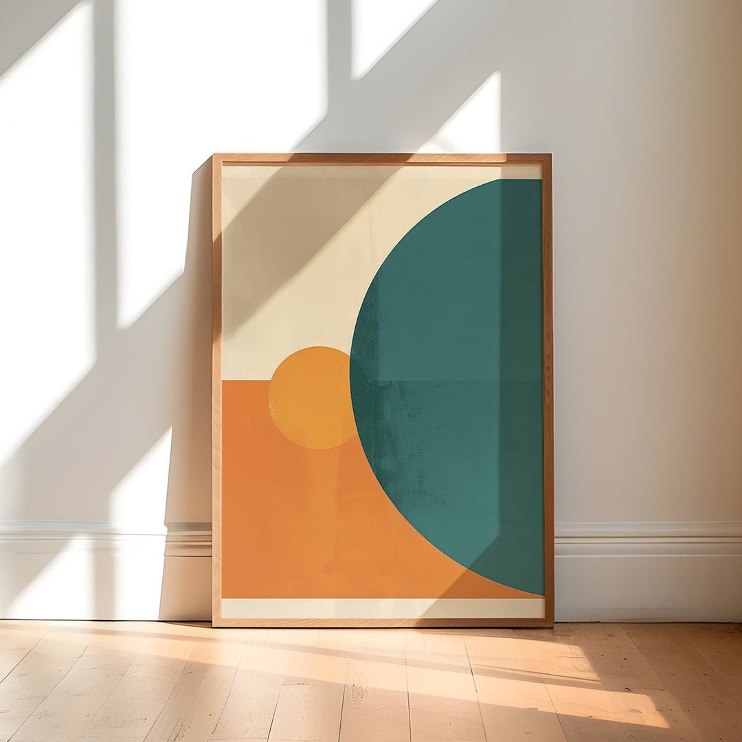 Mid Century Modern Poster Simple Shapes Orange Teal Vector Illustration ...