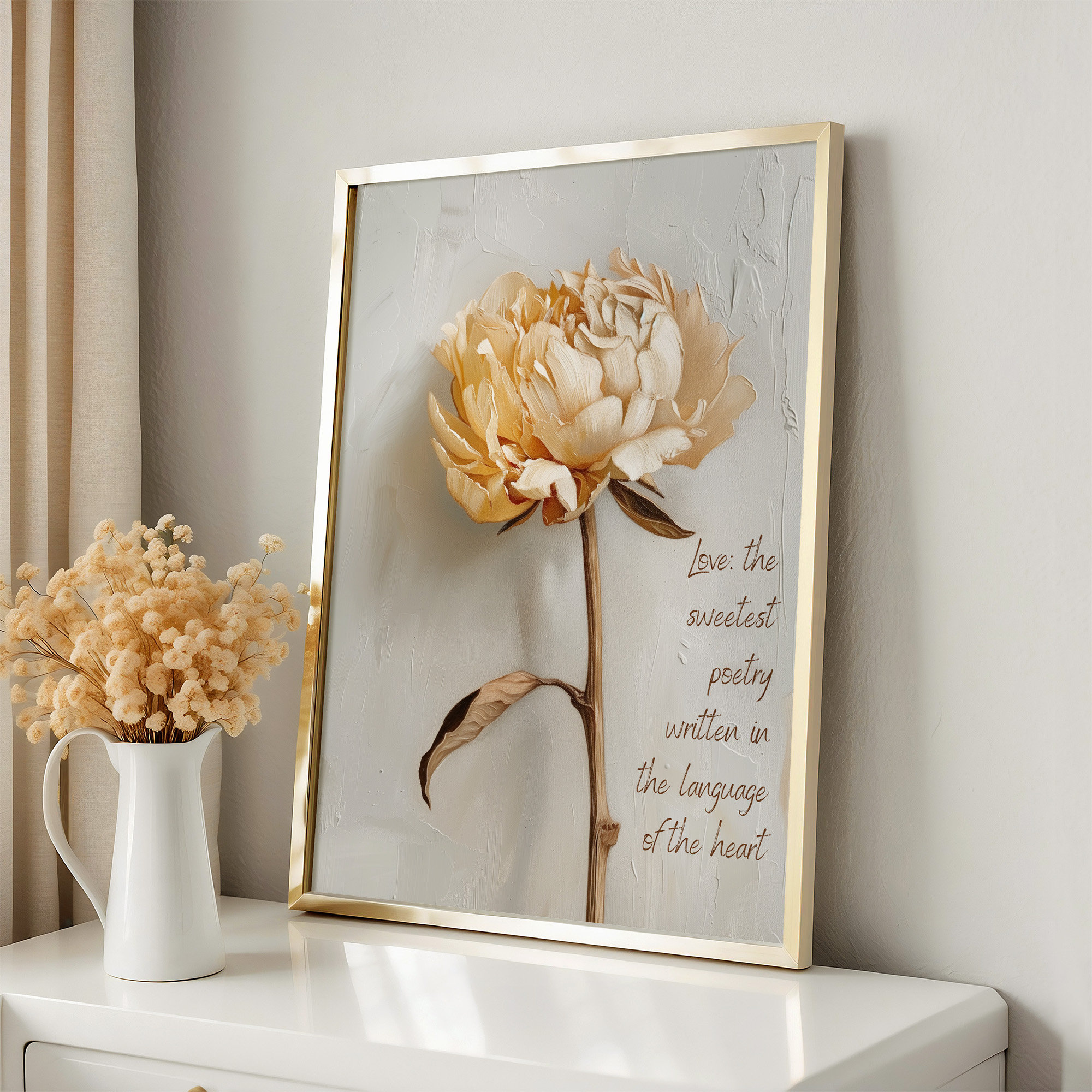 Peonies Flower Oil Painting Printable Wall Art Poetry Quotes Digital ...
