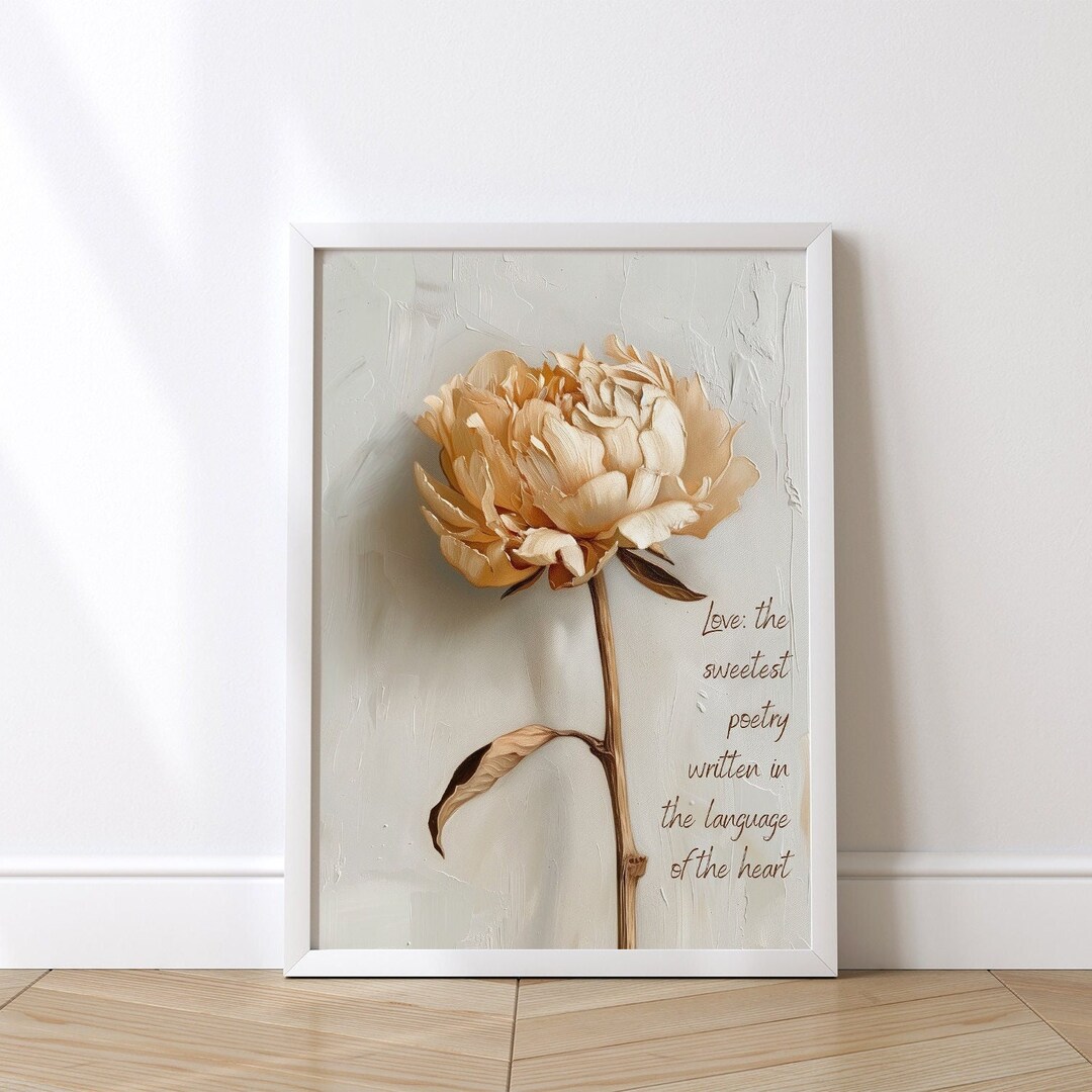 Peonies Flower Oil Painting Printable Wall Art Poetry Quotes Digital ...