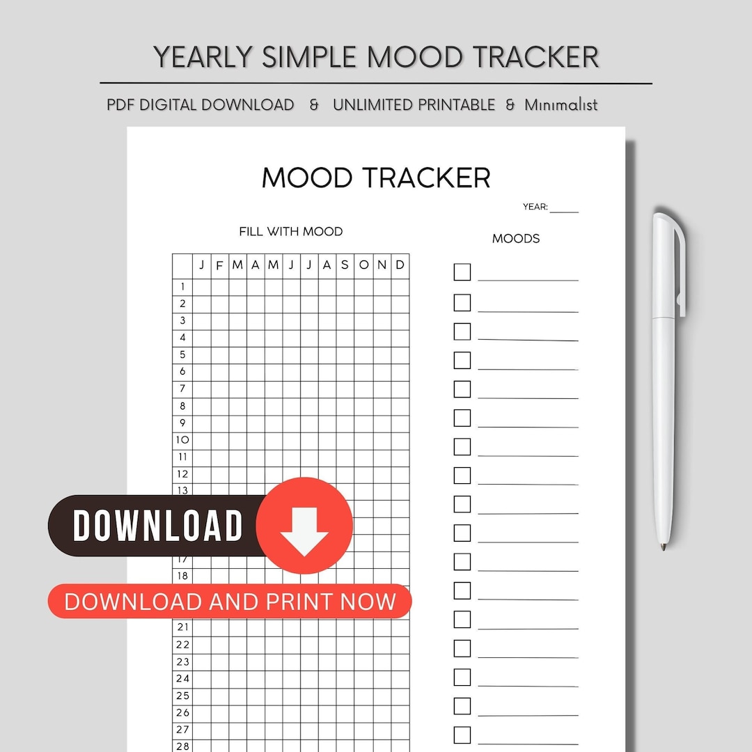 Mood Tracker Printable a Year in Pixels Mood Journal - Etsy