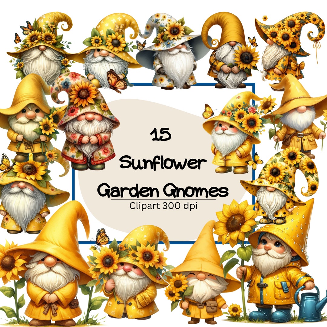 Sunflower Gnome Png Bundle Garden Gnome Summer Sunflower Garden Gnome ...