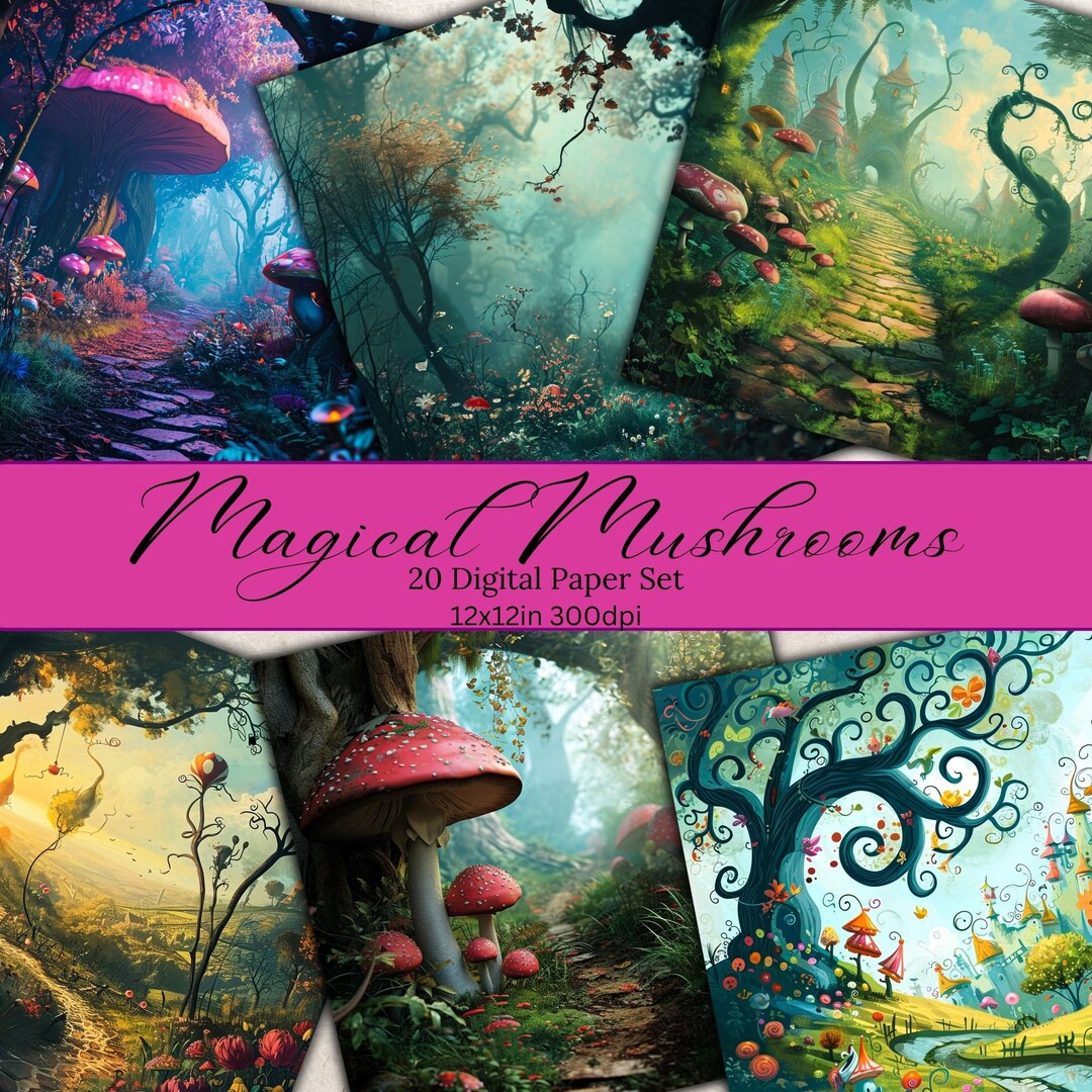 Digital Forest Mushroom Scrapbook Paper Junk Journal Page Background ...