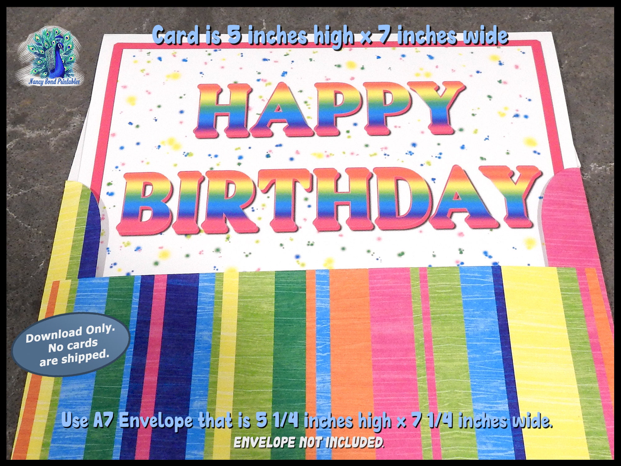 Digital Happy Birthday Rainbow Card Size 5x7 to Print at Home, Pastel ...