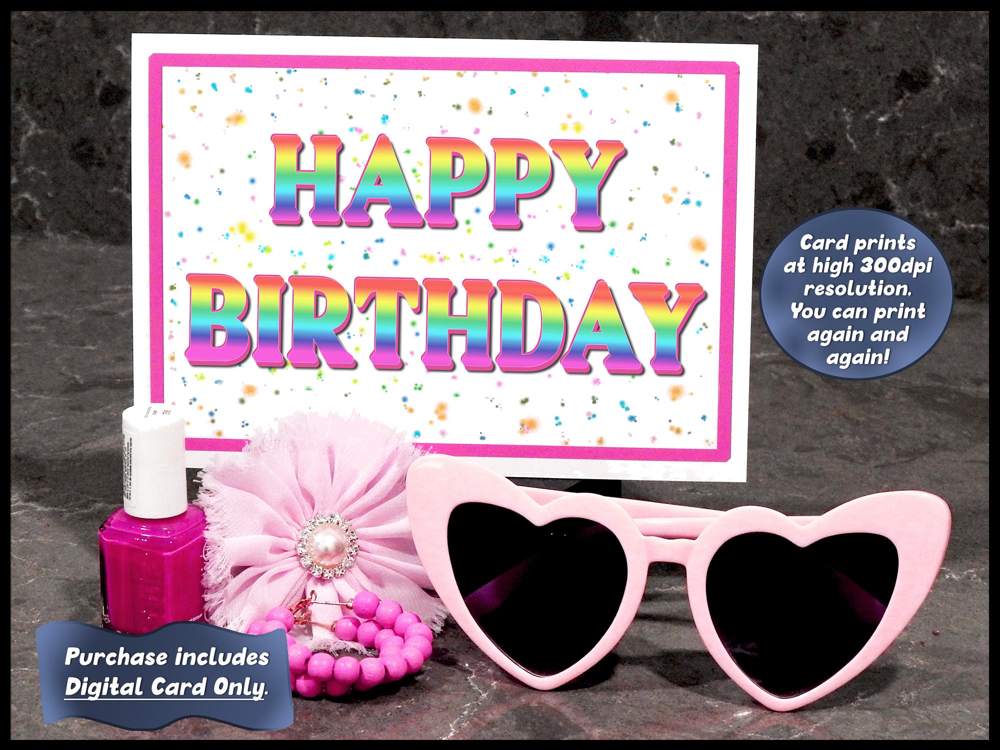 Digital Happy Birthday Rainbow Card Size 5x7 to Print at Home, Pastel ...