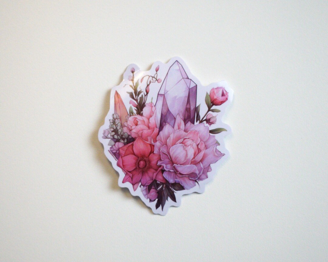 Rose Quartz Crystal Vinyl Die Cut Sticker, Rose Quartz Sticker, Flower ...